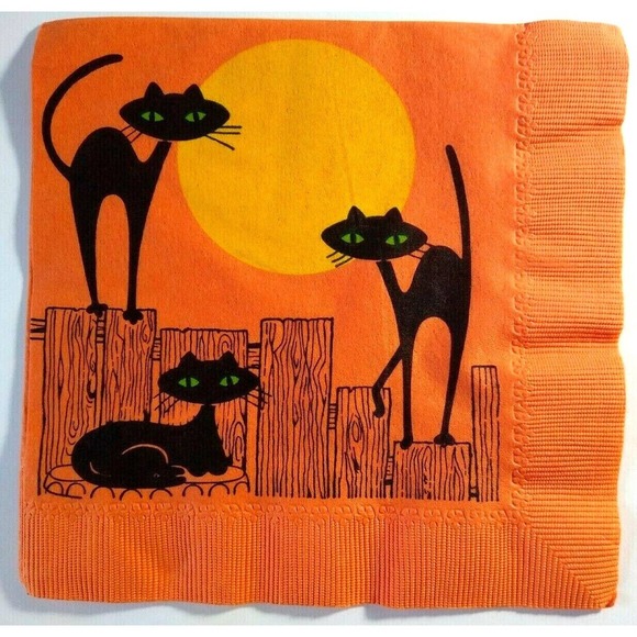Halloween Cat | Art | Halloween Napkin Siamese Black Cats Full Moon ...